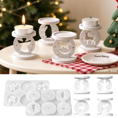 China Christmas Hollow Splicing Candle Holder Silicone Mold Angel Reindeer Santa Claus Aromatherapy Candle Stand Mold for sale