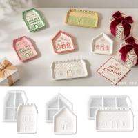 China Cross Border Christmas Gingerbread House Tray Silicone Mold DIY Relief Pattern House Plate Mold for sale