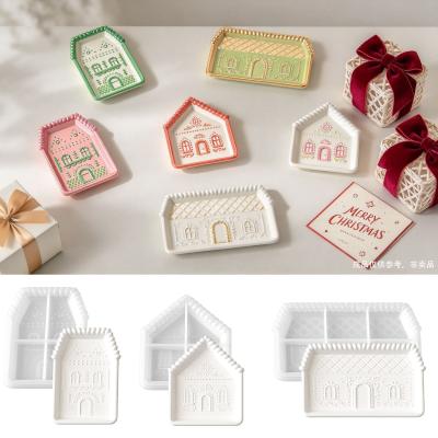 China Cross Border Christmas Gingerbread House Tray Silicone Mold DIY Relief Pattern House Plate Mold for sale