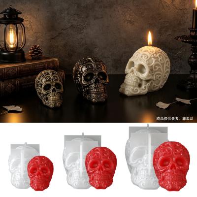 China Retro Carved Skull Silicone Mold Aromatherapy Candle Halloween Three-dimensional Pattern Skull Mold for sale