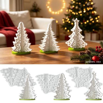 China New Splicing Hollow Christmas Tree Silicone Mold DIY Snowflake Christmas Tree Gypsum Decoration Mold for sale