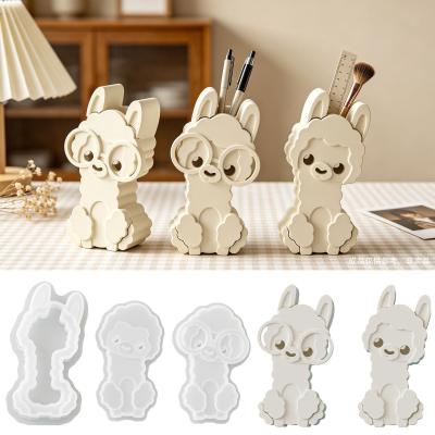China Cross Border Alpaca Silhouette Lamp Silicone Mold DIY With Glasses Alpaca Vase Storage Jar Gypsum Mold for sale
