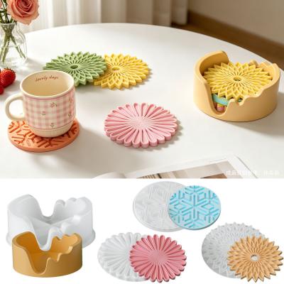 China Cross Border Ins Style Daisy Snowflake Mandala Patterned Coaster Storage Base Gypsum Silicone Mold for sale