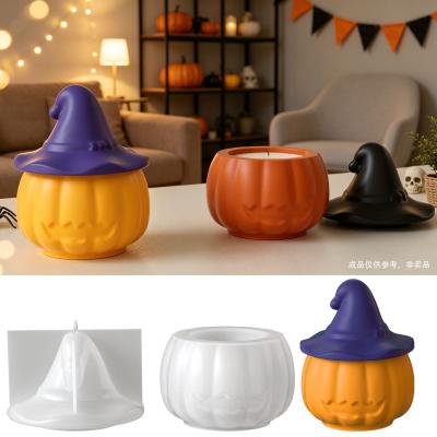 China Ghost Wizard Hat Pumpkin Storage Can Silicone Mold Halloween Pumpkin Candle Cup Gypsum Mold for sale