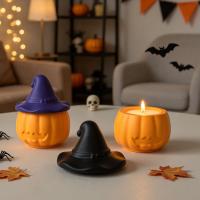 China Ghost Wizard Hat Pumpkin Storage Can Silicone Mold Halloween Pumpkin Candle Cup Gypsum Mold for sale