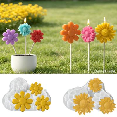 China New Three Grid Daisy Sun Flower Insert Label Silicone Mold DIY Flower Cake Insert Label Candle Mold for sale