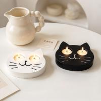 China Cat Head Double Hole Candlestick Silicone Mold DIY Cat Aromatherapy Gypsum Tea Wax Base Pendant Mold for sale