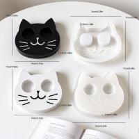China Cat Head Double Hole Candlestick Silicone Mold DIY Cat Aromatherapy Gypsum Tea Wax Base Pendant Mold for sale