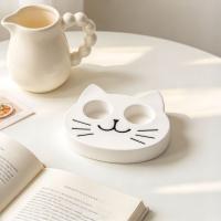 China Cat Head Double Hole Candlestick Silicone Mold DIY Cat Aromatherapy Gypsum Tea Wax Base Pendant Mold for sale