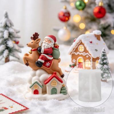 China Santa Claus Riding Reindeer Silicone Mold Aromatherapy Gypsum Candle Mold DIY Ornament Dropper Mold for sale