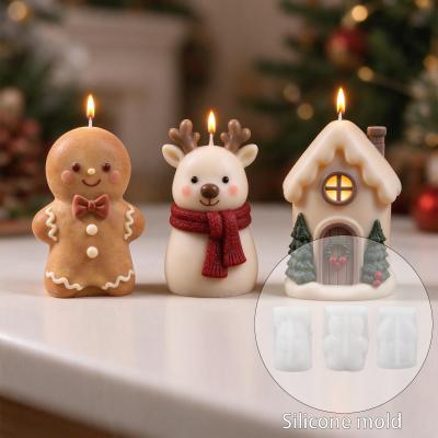 China Christmas Gingerbread Man Deer House Aromatherapy Candle Silicone Mold DIY Gypsum Dropping Pendant Mold for sale