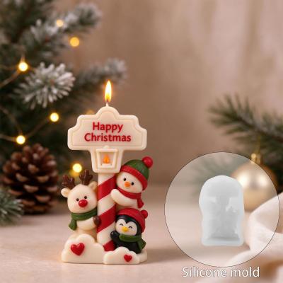China Happy Christmas Road Sign Snowman Silicone Mold Deer Penguin Aromatherapy Candle Gypsum Mold for sale
