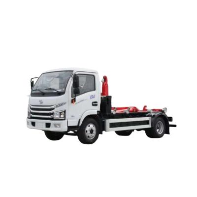 China Eco Friendly Waste Management Solution Yuejin's Pure Electric Green Card Hook Arm Garbage Truck for sale