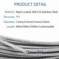 China 7x7 Nylon Wrapped Stainless Steel Wire Rope 2mm 2.5mm 3.0mm 304 316 SS Wire Rope for sale