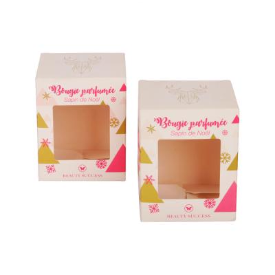 China Art Paper Candle Packaging Box Pink With Cutout Window 8cm Size for sale