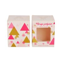 China Art Paper Candle Packaging Box Pink With Cutout Window 8cm Size for sale