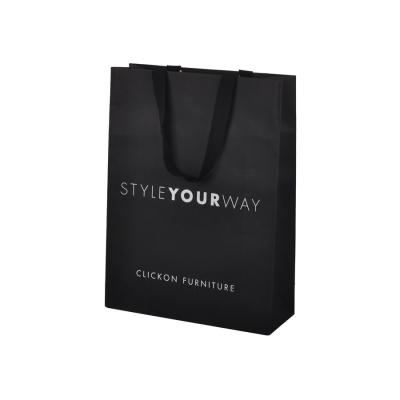 China Multipurpose Black Paper Gift Bags With Handles Rectangle Shape 210gsm Thickness for sale