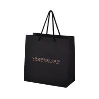 China 190gsm Paper Packaging Bags , Black Paper Gift Bags With Custom Gold Foil Stamping for sale