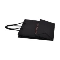China 190gsm Paper Packaging Bags , Black Paper Gift Bags With Custom Gold Foil Stamping for sale