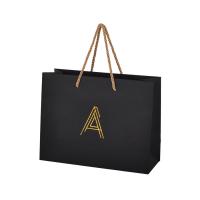 China Hot Foil Stamping Custom Black Paper Bags With Handles 30x20x10cm for sale