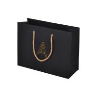 China Hot Foil Stamping Custom Black Paper Bags With Handles 30x20x10cm for sale