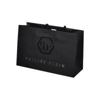 China Black Custom Printed Kraft Shopping Bags With UV Coating Silver Stamping for sale