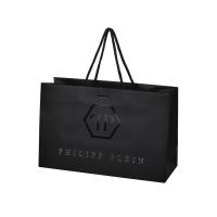 China Black Custom Printed Kraft Shopping Bags With UV Coating Silver Stamping for sale