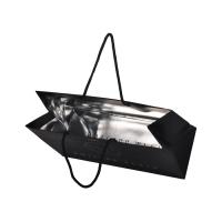 China Black Custom Printed Kraft Shopping Bags With UV Coating Silver Stamping for sale