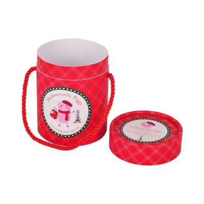 China 2mm Cardboard Cylindrical Paper Container With Stickers Handle 15x25cm for sale