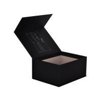 China Black Magnetic Clothing Cardboard Box , Garment Shipping Box With Tissue Paper for sale