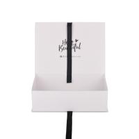 China White Color Custom Wig Packaging Boxes With Black Logo Printing Ribbon Bow for sale