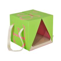 China Green Paper Cake Packaging Box With Plastic Window Ribbon Handle for sale
