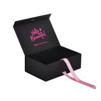 China Black Hot Pink 2mm Thick Cardboard Matte Lamination Cardboard Wig Box For Packing With Ribbon for sale