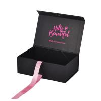China Black Hot Pink 2mm Thick Cardboard Matte Lamination Cardboard Wig Box For Packing With Ribbon for sale