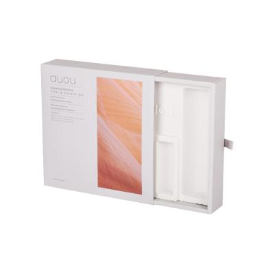 China White Cosmetic Drawer Box Packaging Skin Care Serum With Ribbon Handle for sale