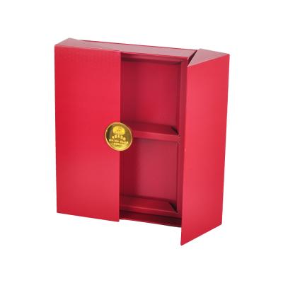 China Red Double Door Cardboard Paper Box Packaging Cake Hot Stamping Logo for sale