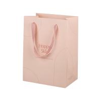 China Eco Friendly Pink Paper Packaging Bags For Cosmetic With Ribbon Handle for sale