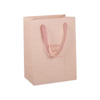 China Eco Friendly Pink Paper Packaging Bags For Cosmetic With Ribbon Handle for sale