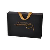 China Black Magnetic Folding Paper Boxes Packaging Gift With Ribbon Handle for sale