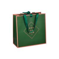 China Recyclable Green Gift Paper Bags Packaging Clothing With Ribbon Handle for sale