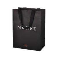 China Black Kraft Paper Gift Bags Clothing Shopping Packaging With Flat Cotton Handle for sale