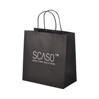 China Bio - Degradable Black Kraft Paper Bags Gift Packaging With Rope Handle for sale