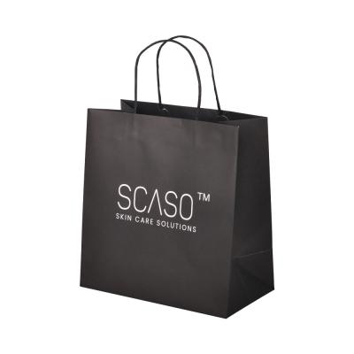China Bio - Degradable Black Kraft Paper Bags Gift Packaging With Rope Handle for sale