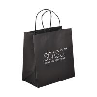 China Bio - Degradable Black Kraft Paper Bags Gift Packaging With Rope Handle for sale