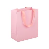 China Pink Shopping Paper Bags Packaging Gift With Grosgrain Ribbon Handle for sale
