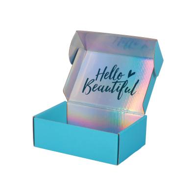 China Blue Hologram Corrugated Paper Box Packaging Clothing Shipping for sale