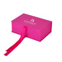 China Rigid Paper Pink Magnetic Gift Box Packaging Wig Hair With Ribbon for sale