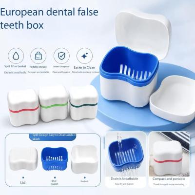 China Stylish European Dental Appliance Storage Case Detachable Drain Strainer Denture Cleaning Bath Box for sale