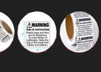 China 2x2 inch Suffocation Warning Label Matte White Finish With 3