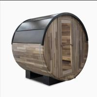 China Premium Outdoor Barrel Sauna 4 Person Hemlock Wood with 6kW Heater for Pool Terrace for sale